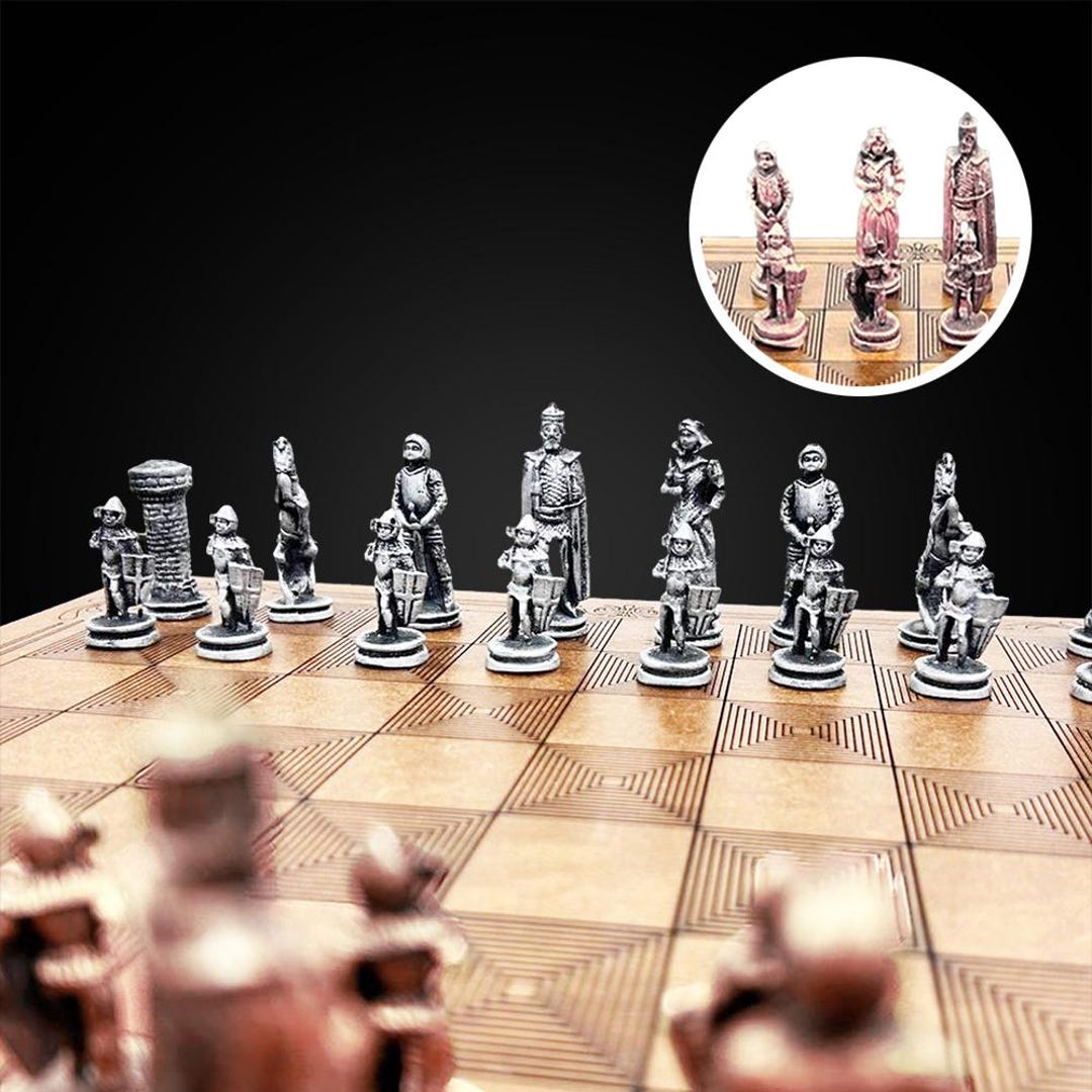 Dnd Game Medieval Metal Chess Set 14'' X 14'' | Personalized Wooden ...