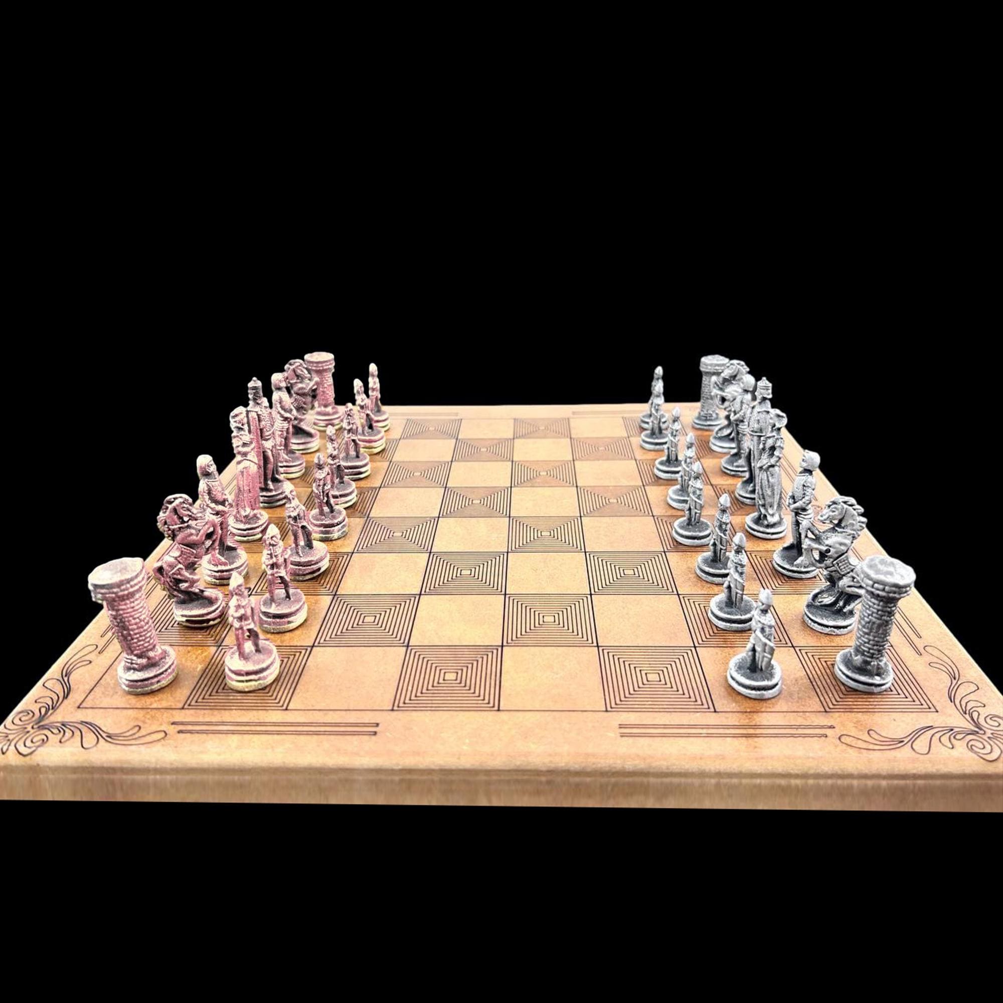 Dnd Game Medieval Metal Chess Set 14'' X 14'' | Personalized Wooden ...