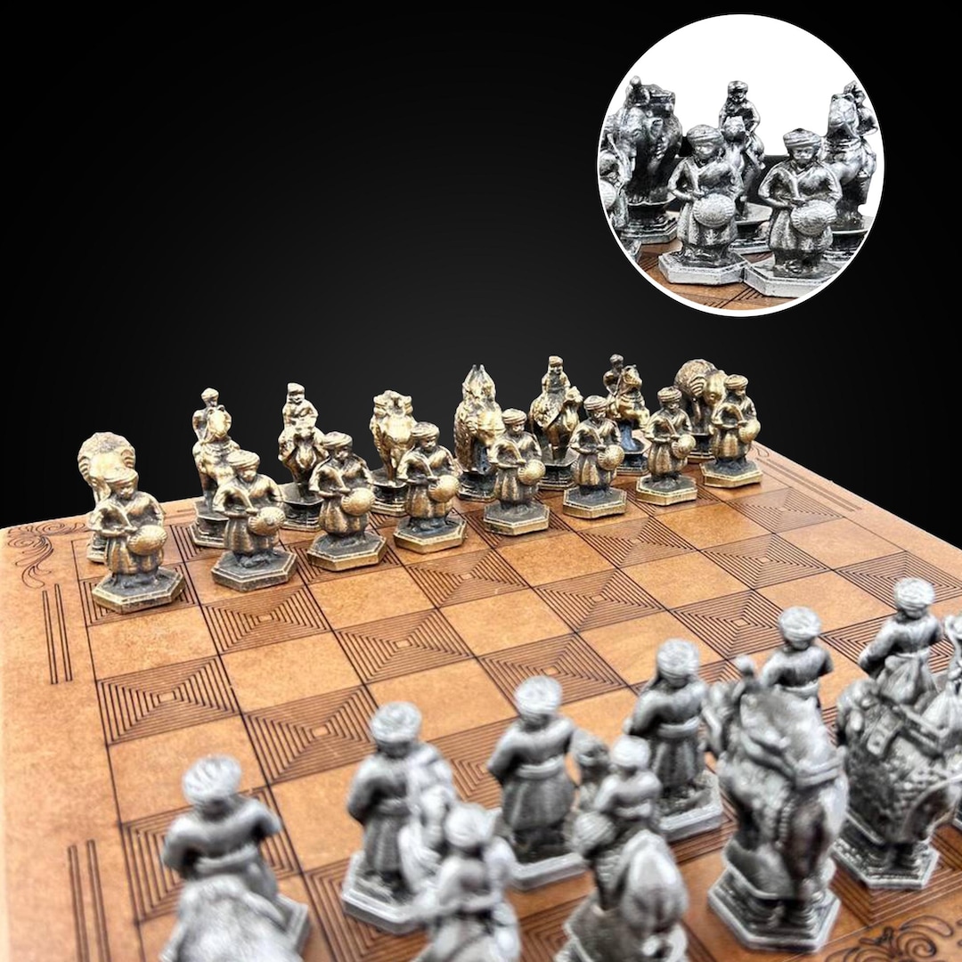 Indian Figure Metal Chess Set 14'' X 14'' | Personalized Wooden ...