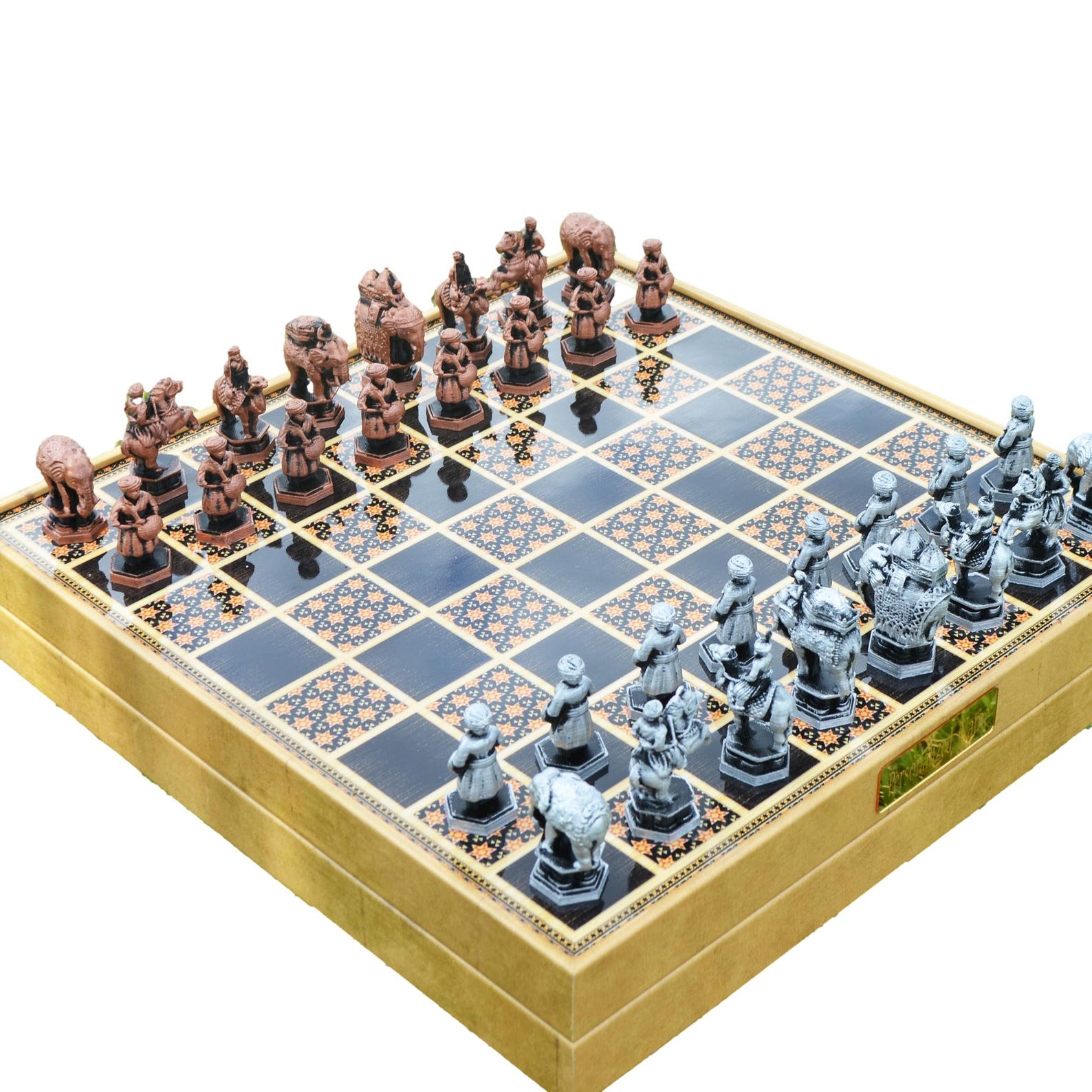 Personalized Indian Metal Chess Set With Storage 14'' X 14'' | Foldable ...
