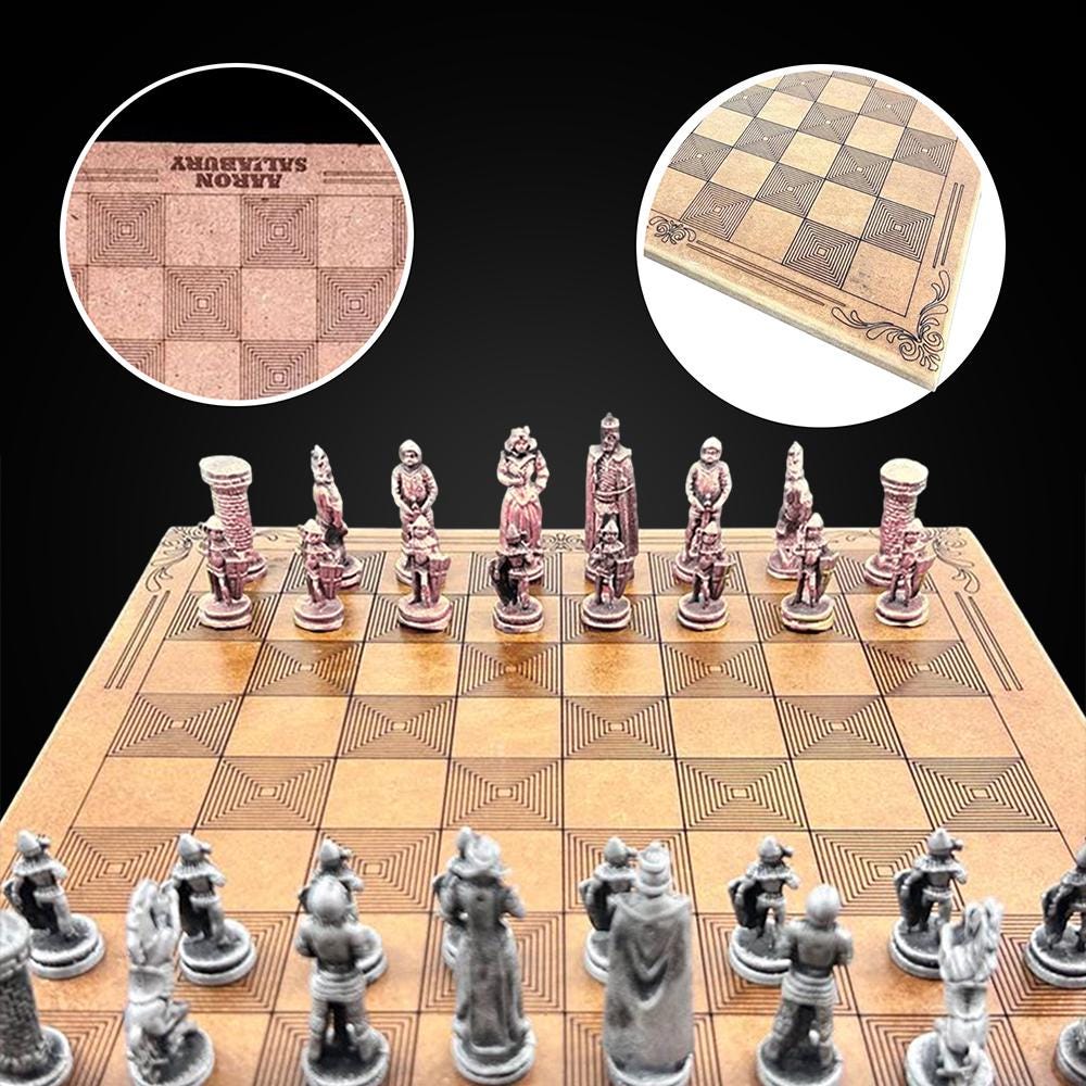 Dnd Game Medieval Metal Chess Set 14'' X 14'' | Personalized Wooden ...