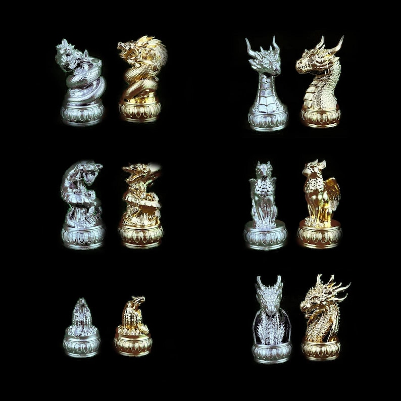 Dragon Chess Set With Chessboard: Fantasy Figures, Custom Colors - Etsy