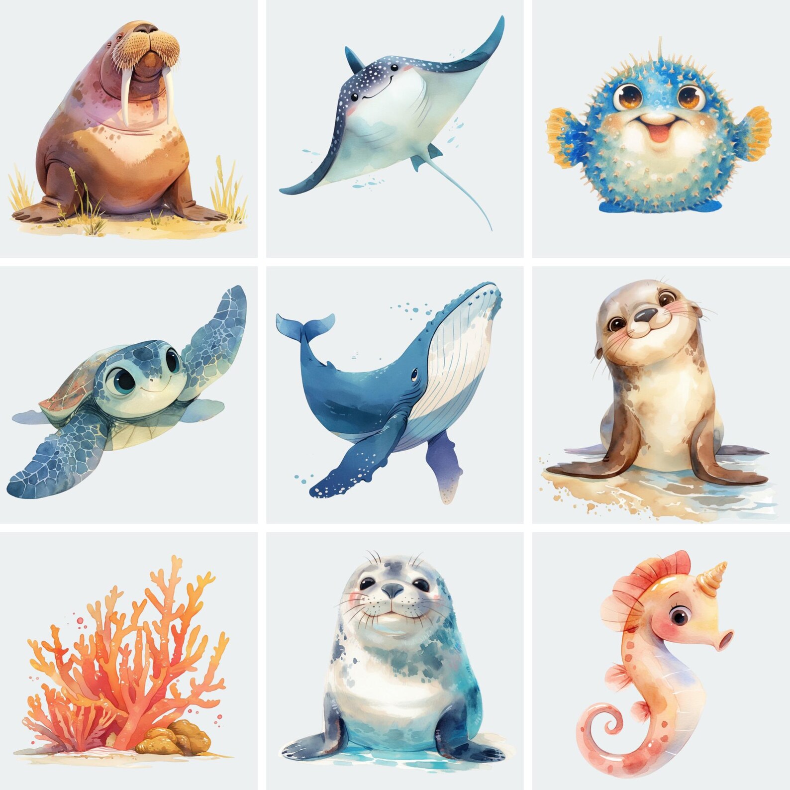 Watercolor Ocean Animal Clipart | Png Transparent Background ...