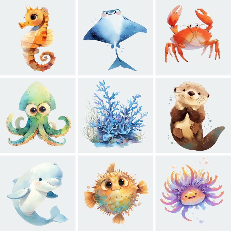 Watercolor Ocean Animal Clipart | Png Transparent Background ...