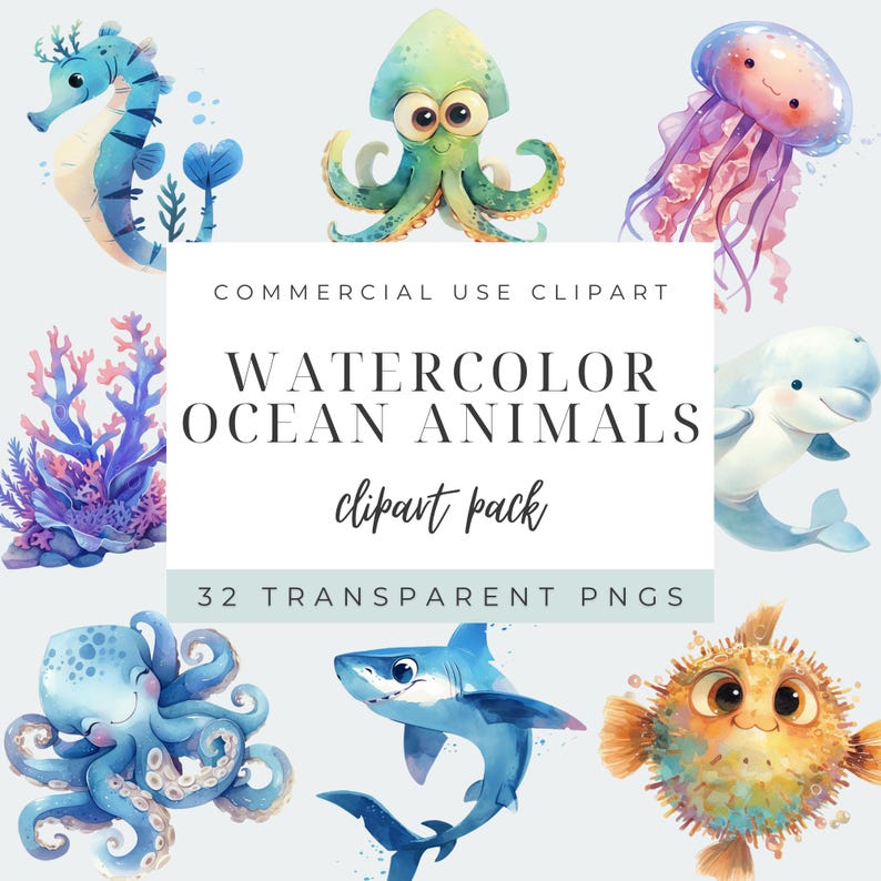 Watercolor Ocean Animal Clipart | Png Transparent Background ...
