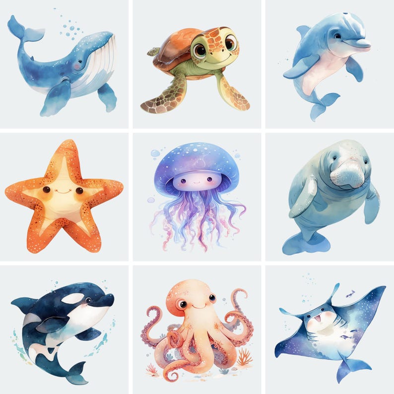 Watercolor Ocean Animal Clipart | Png Transparent Background ...