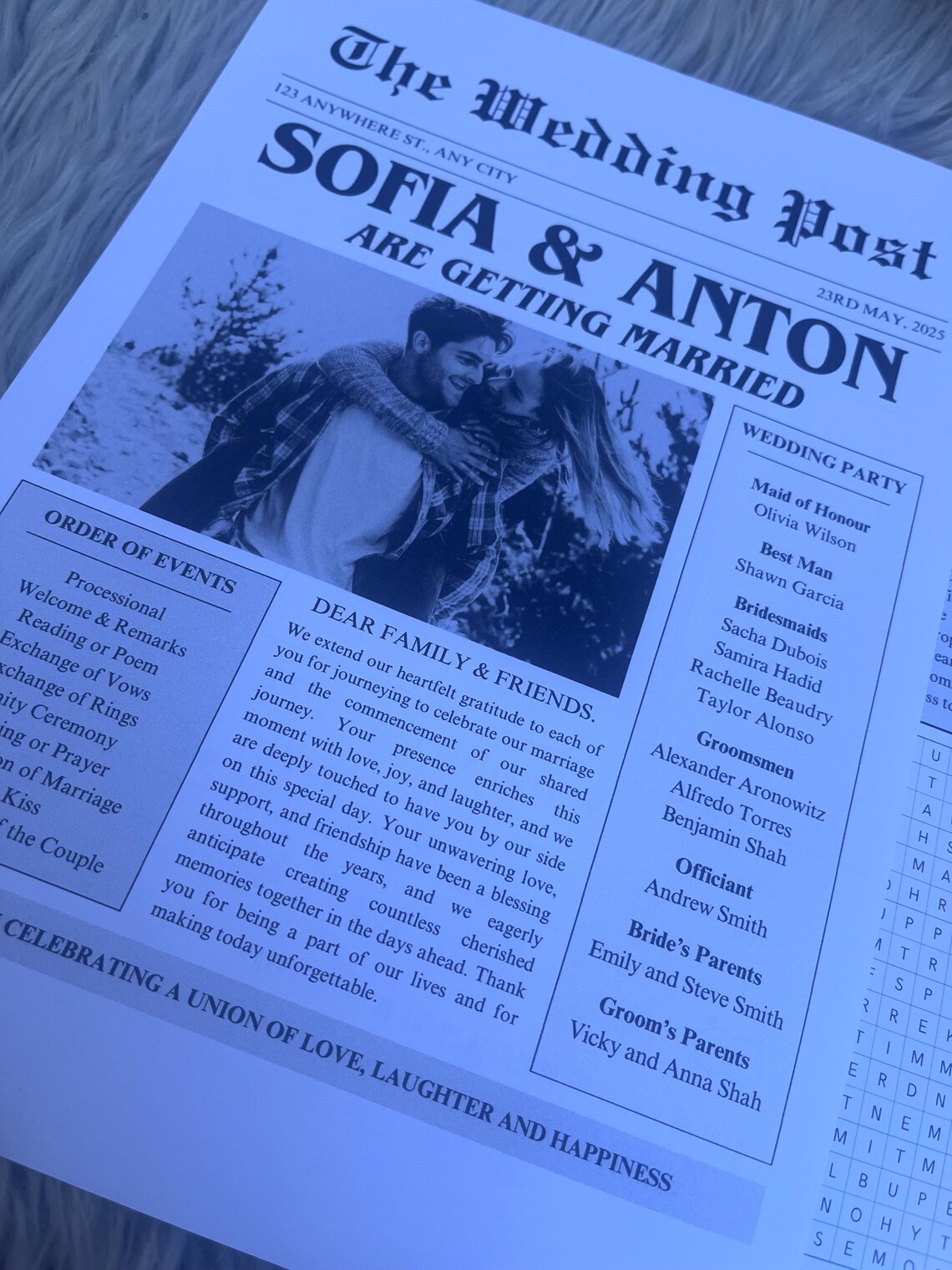 Newspaper Wedding Program Template, Editable Wedding Newspaper Program ...