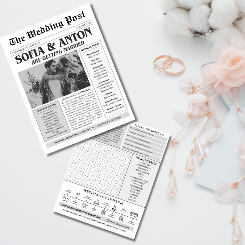Newspaper Wedding Program Template, Editable Wedding Newspaper Program, Double Sided Wedding ...