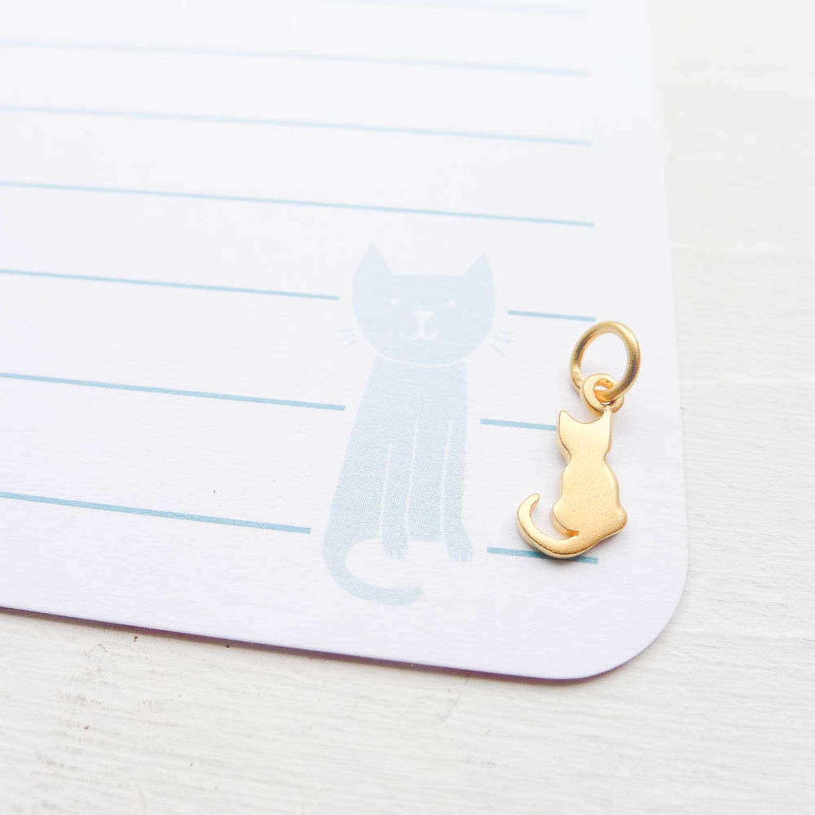 Gold Cat Charm Little Kitty Pendant for Tiny Kitten Jewelry Vermeil ...