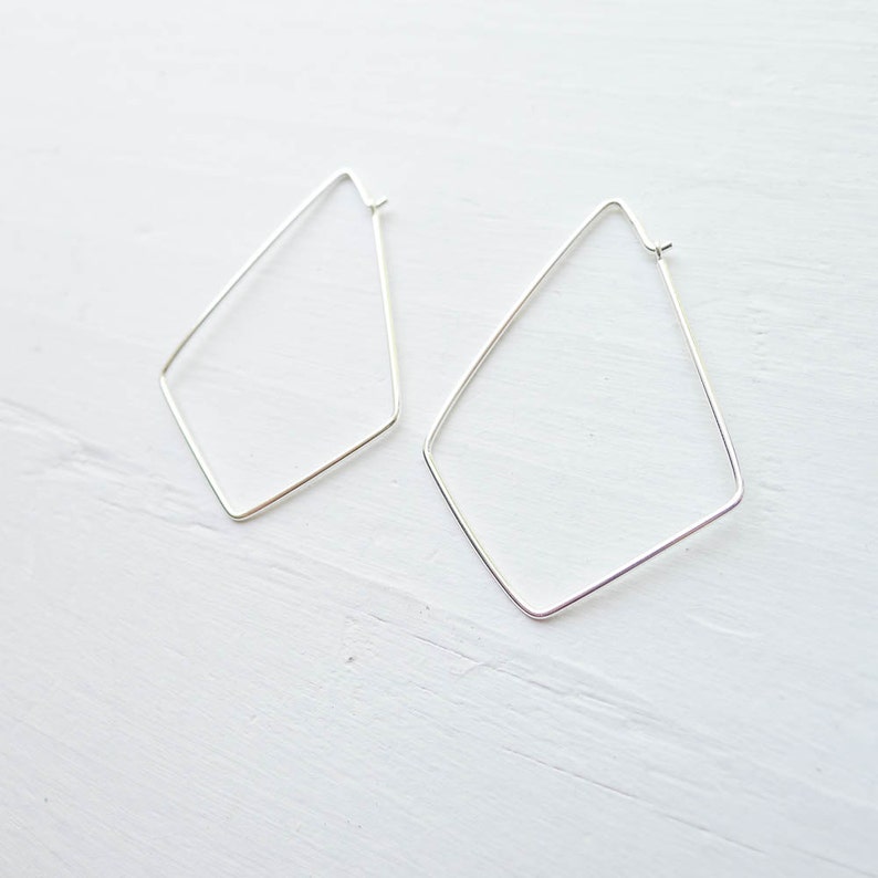Large Diamond Shaped Hoops Sterling Silver Geometric Hoop - Etsy