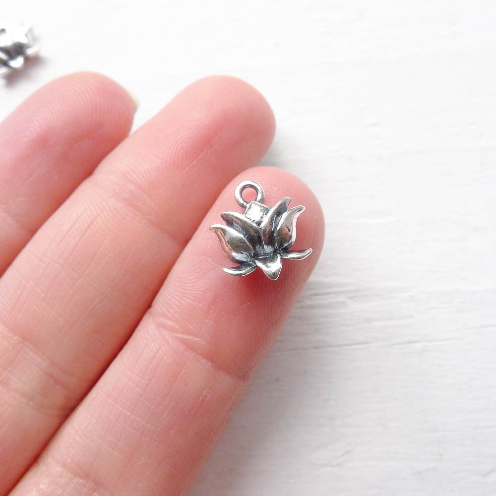 Lotus Charm Sterling Silver Flower Pendant Yoga Ohm Spiritual | Etsy
