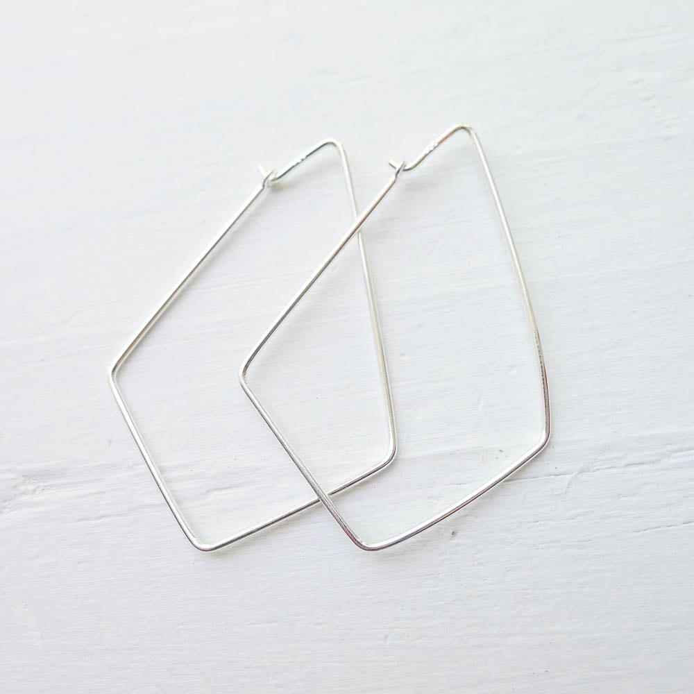 Large Diamond Shaped Hoops Sterling Silver Geometric Hoop - Etsy