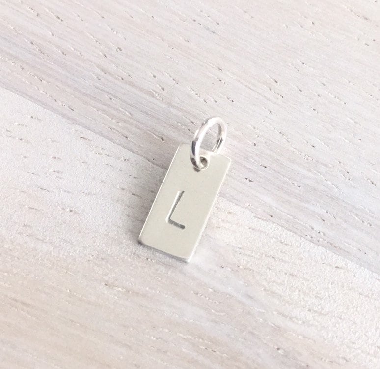 Rectangle Letter Charm Initial Tiny Sterling Silver Pendant | Etsy