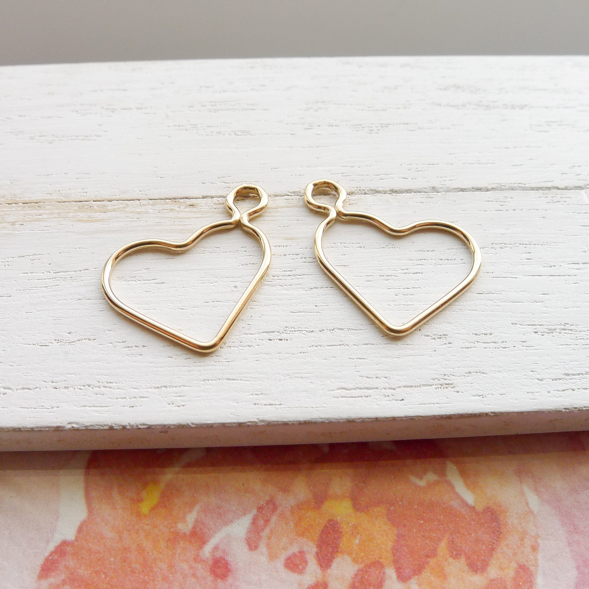 Gold Heart Charm Link Gold Filled Wire Open Heart Pendant | Etsy