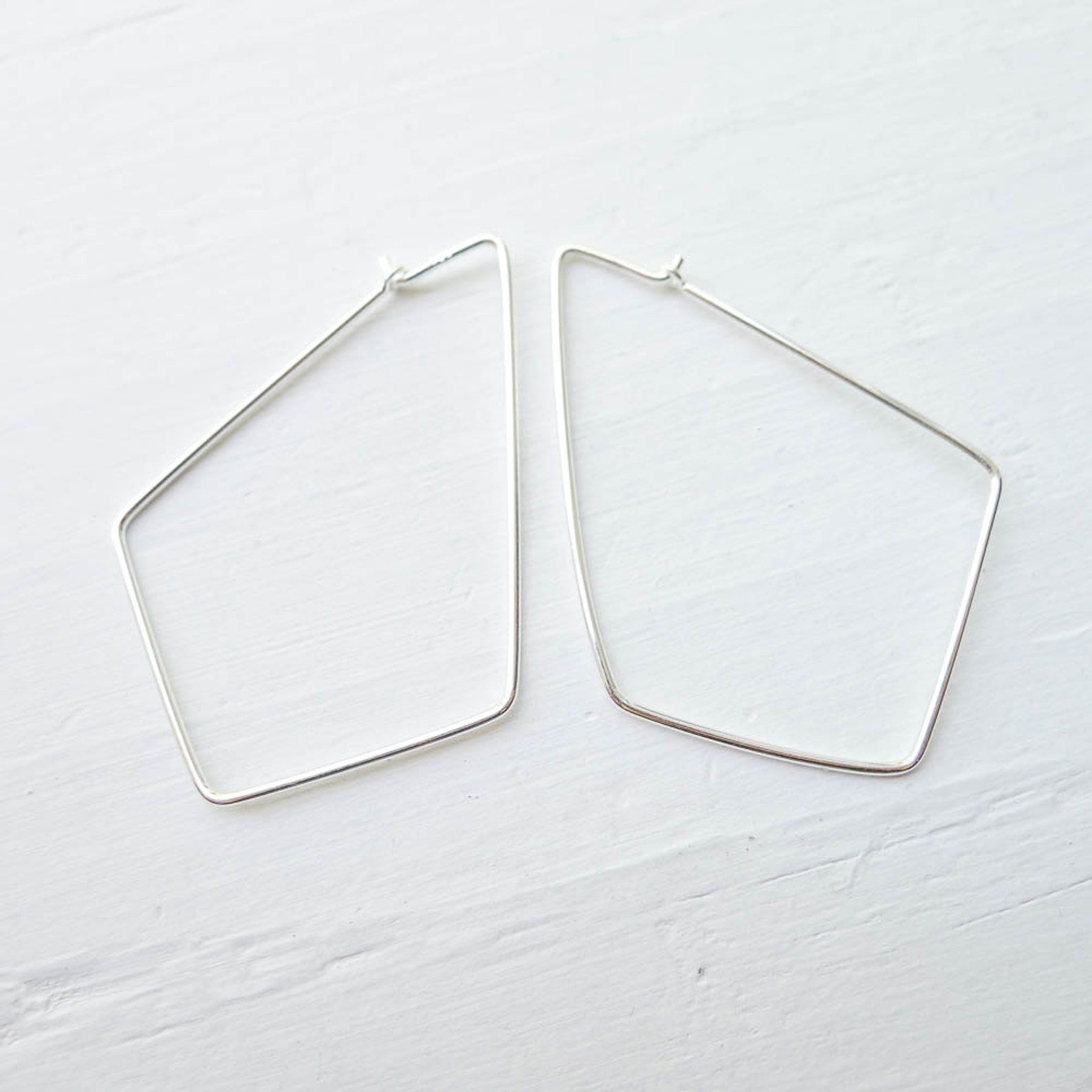 Large Diamond Shaped Hoops Sterling Silver Geometric Hoop - Etsy