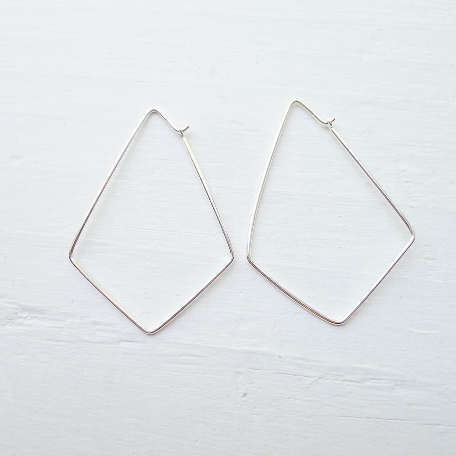 Large Diamond Shaped Hoops Sterling Silver Geometric Hoop - Etsy