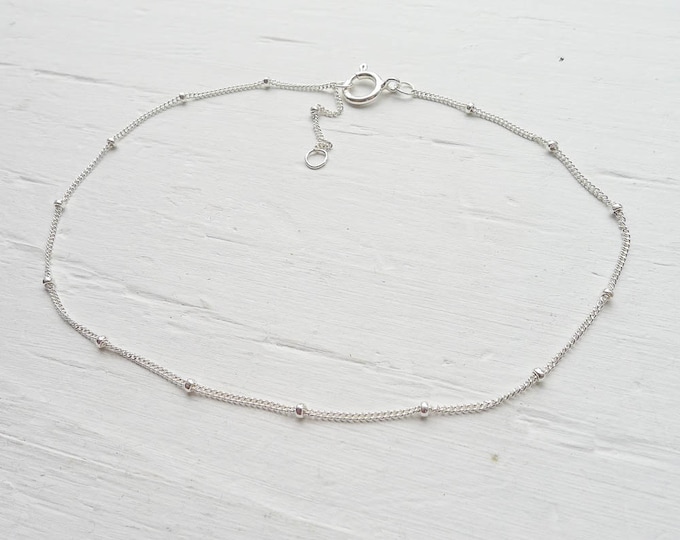 Sterling Silver Anklet Beaded Wish Chain Adjustable Size 9 to - Etsy