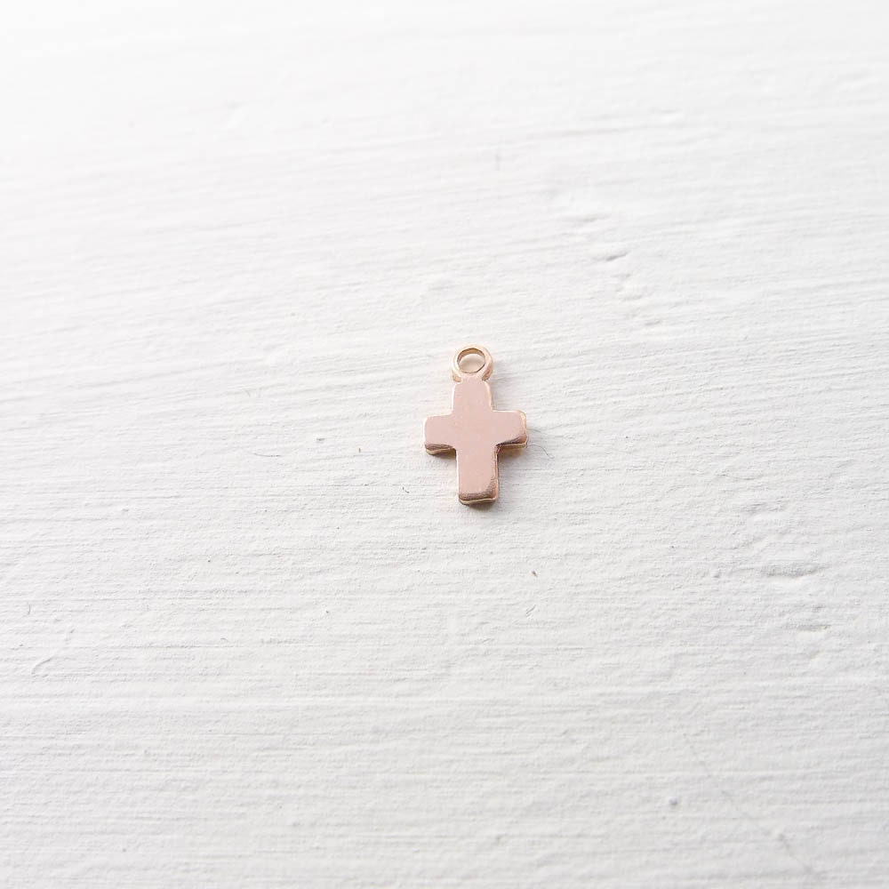 Tiny Rose Gold Cross Charm Pink Gold Crosses Barely There - Etsy