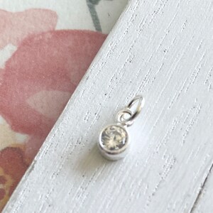 April Birthstone Charm 4mm Clear Crystal Diamond CZ Sterling Silver ...