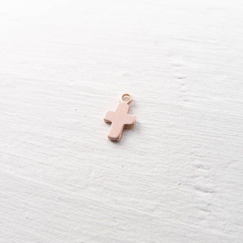 Tiny Rose Gold Cross Charm Pink Gold Crosses Barely There | Etsy