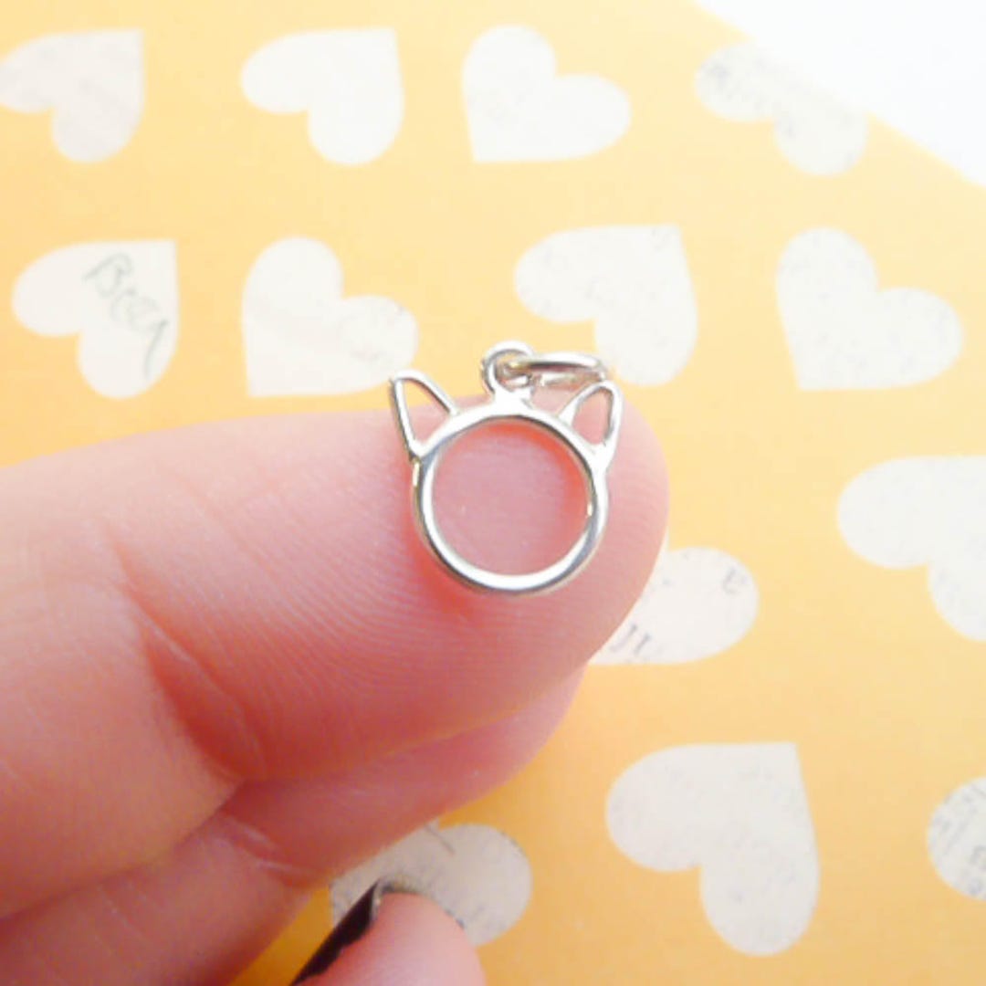 Cat Outline Charm Sterling Silver Kitty Ears Silhoette Wire Pendant ...