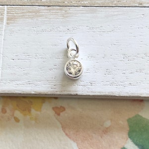 April Birthstone Charm 4mm Clear Crystal Diamond CZ Sterling Silver ...