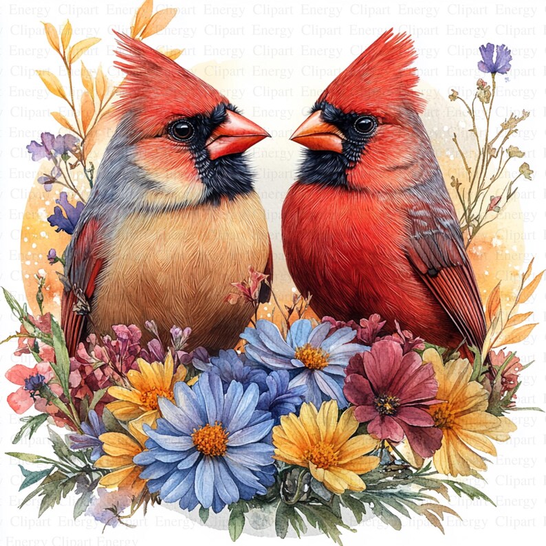 Cardinal Friends Flowers Clipart | 5 High Quality Jpgs | Instant ...