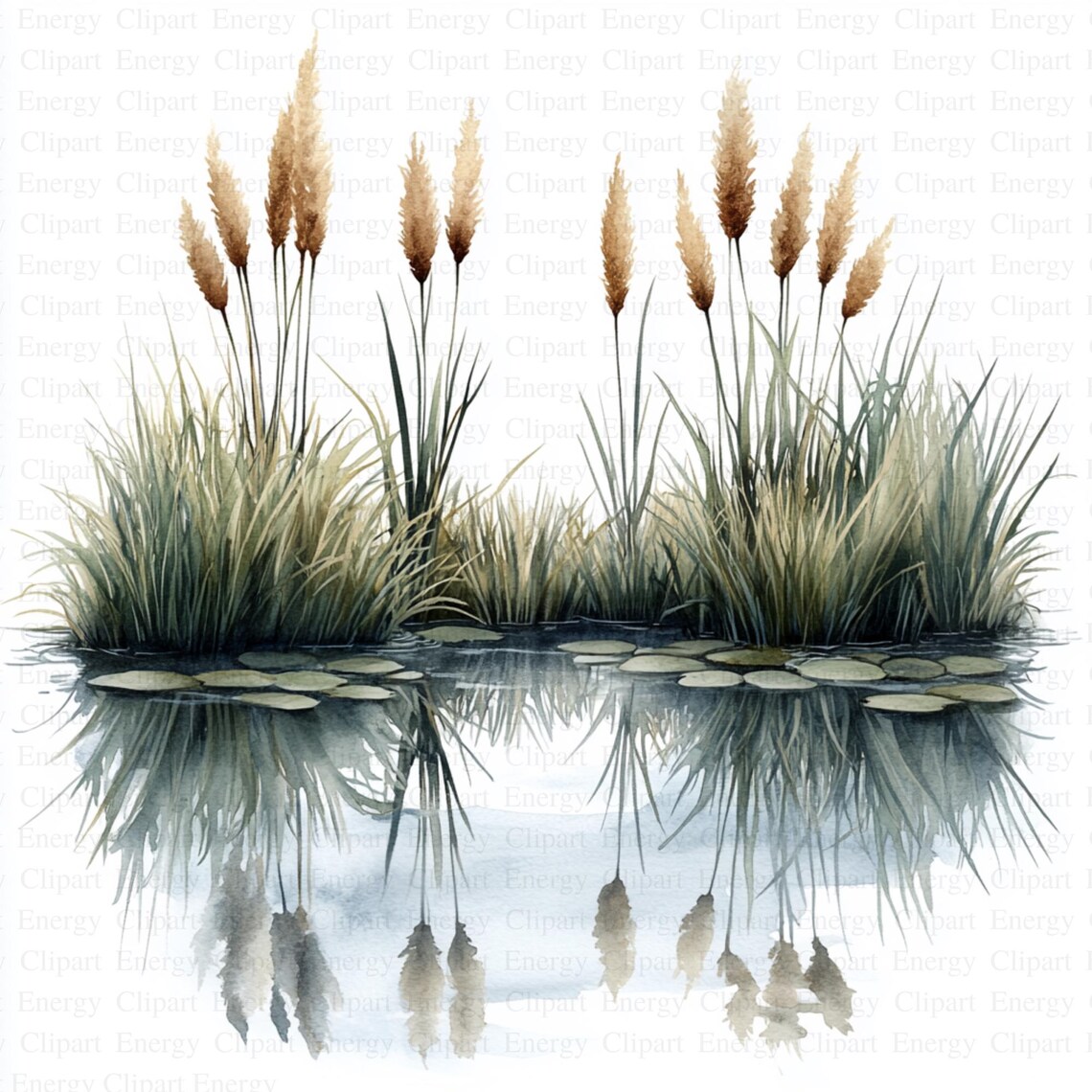 Cattails and Reeds in Water Pond Clipart | 5 High Quality Jpgs ...