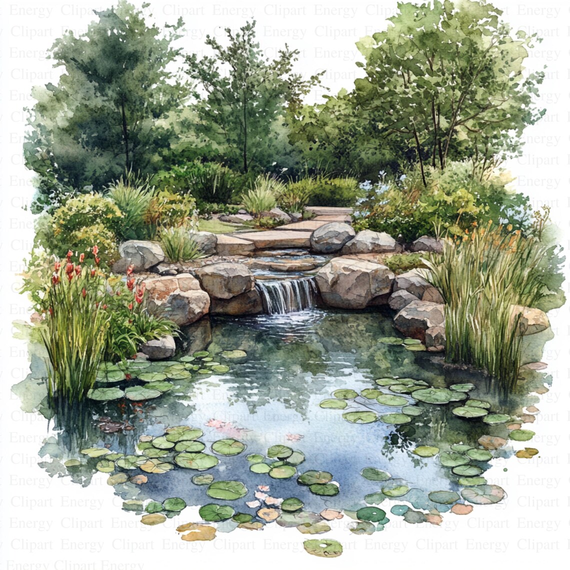Watercolor Backyard Pond Clipart Bundle | 5 High Quality Jpg's ...