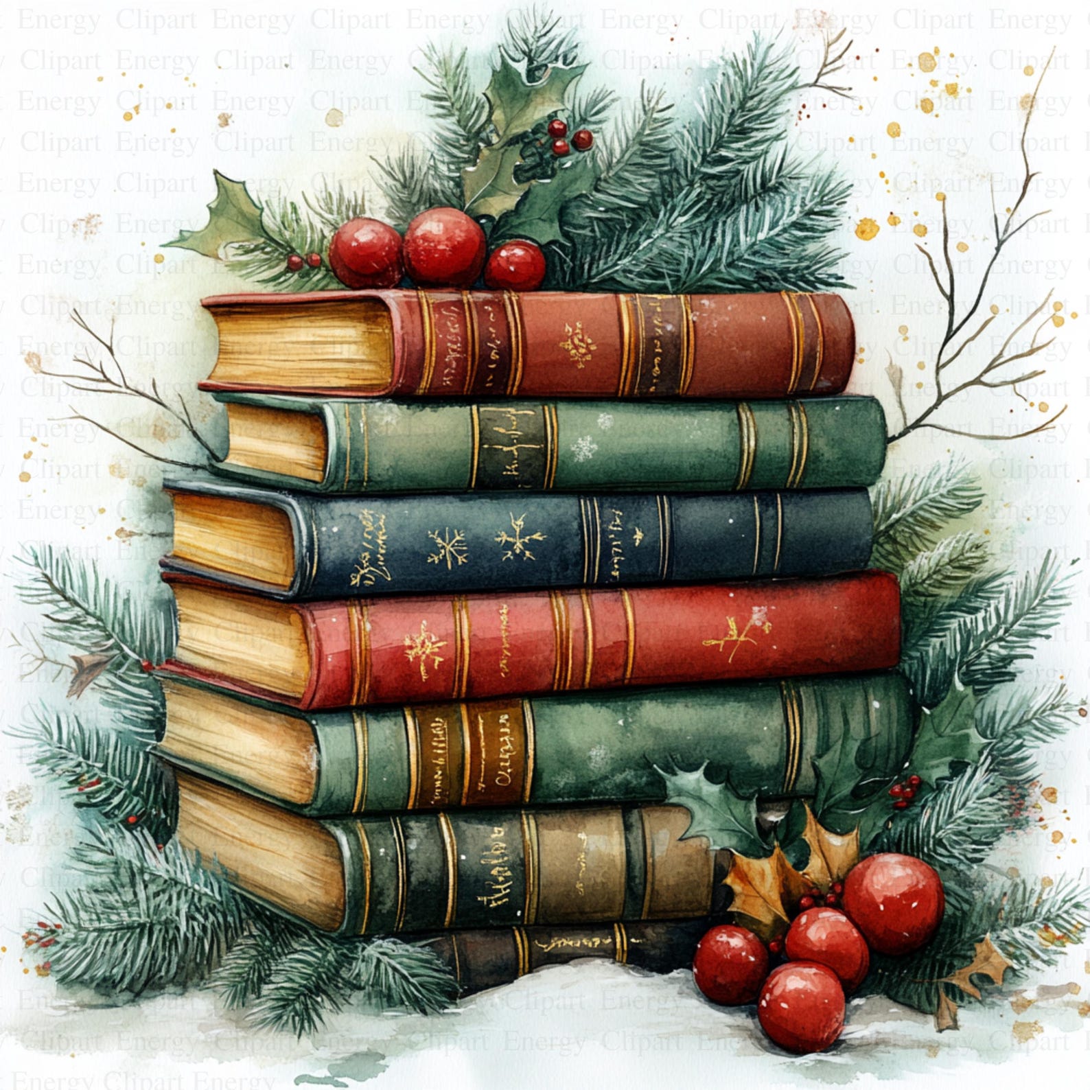 Watercolor Christmas Books Clipart | 5 High Quality Jpg's | Digital ...