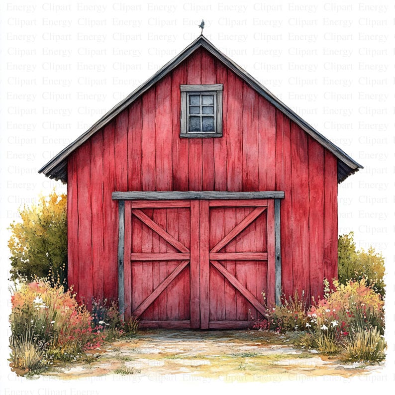 Watercolor Red Barn Clipart | 5 High Quality Jpg's | Digital Download ...