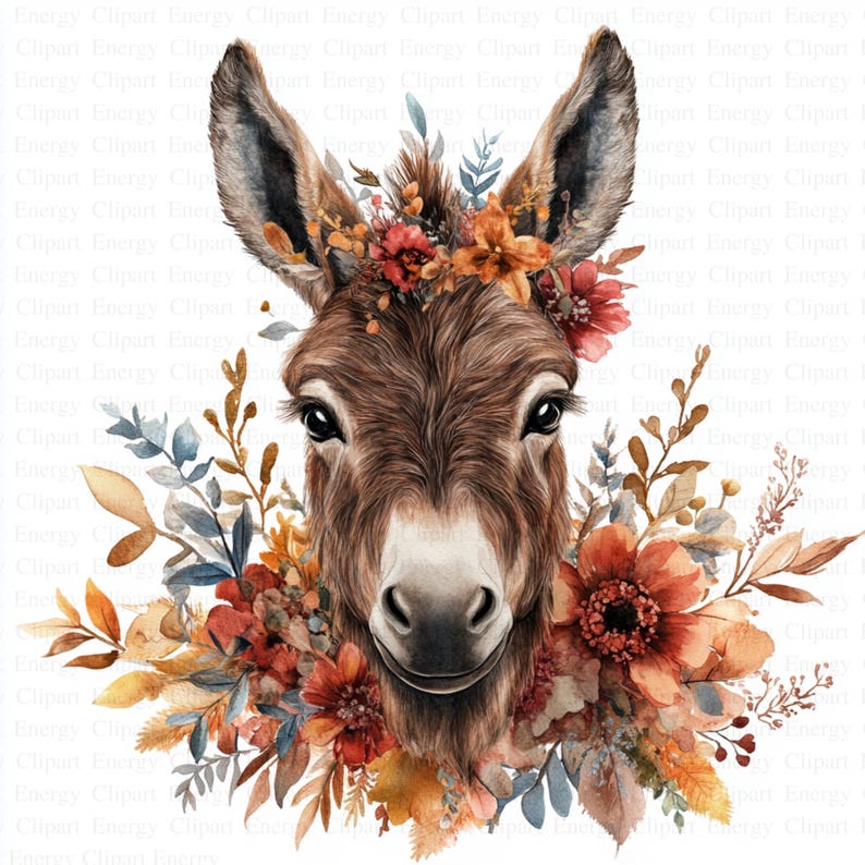 Floral Donkeys Clipart | 5 High Quality Jpg's | Digital Download ...