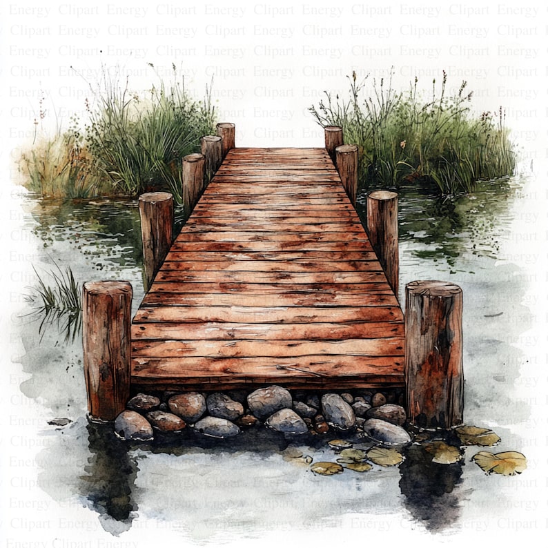 Watercolor Pond Dock Clipart | 5 High Quality Jpg's | Digital Download ...