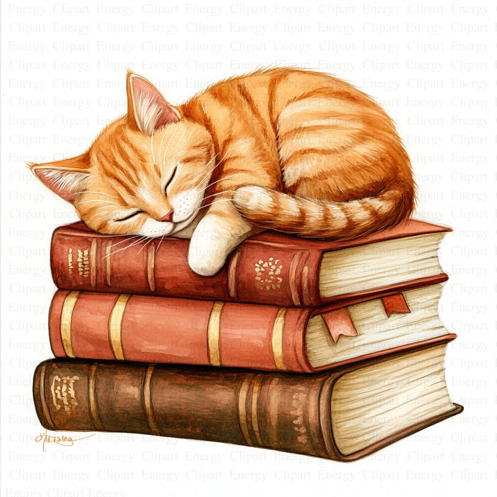 Cat Sleeping on Books Clipart | 5 High Quality Jpg's | Digital Download ...