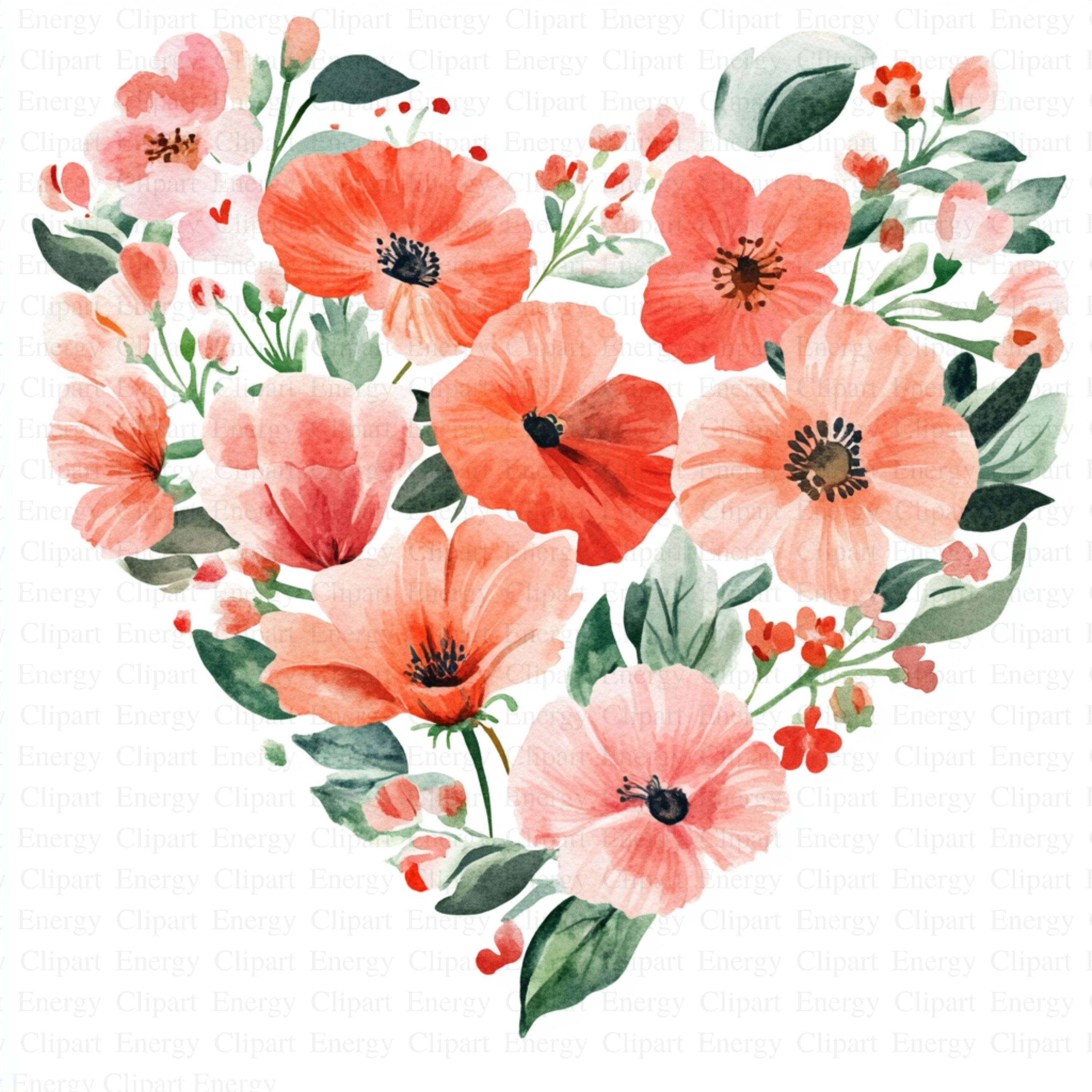 Watercolor Floral Hearts Clipart | 5 High Quality Jpg's | Digital ...