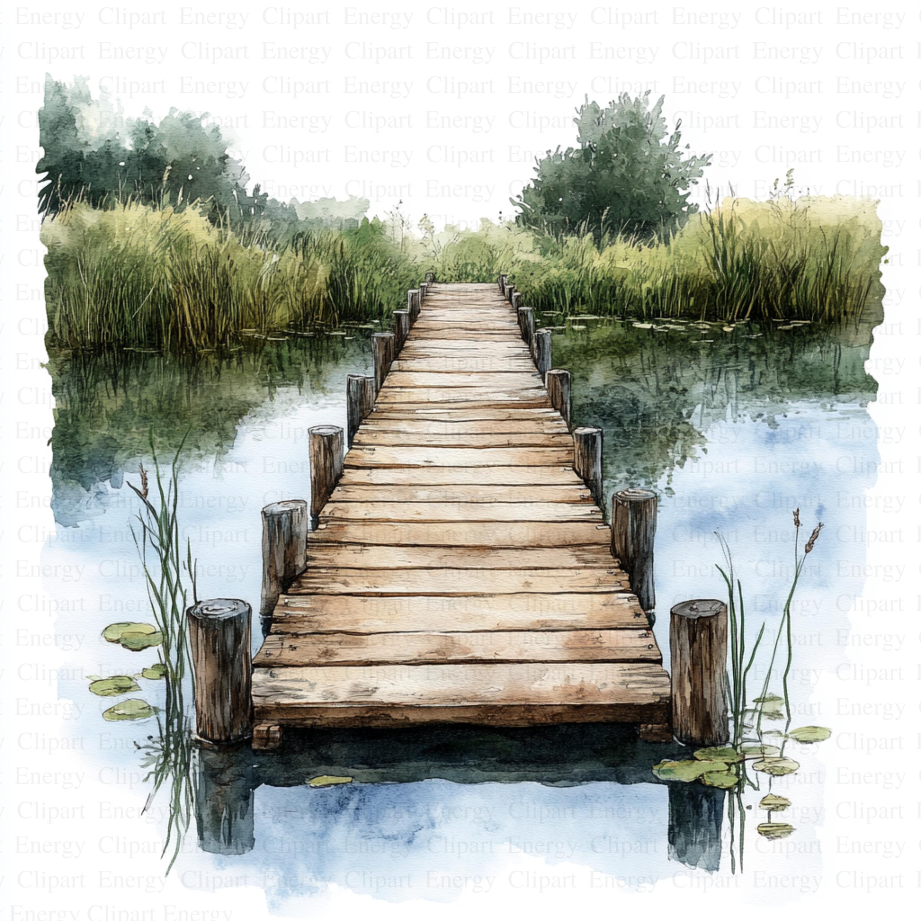 Watercolor Pond Dock Clipart | 5 High Quality Jpg's | Digital Download ...