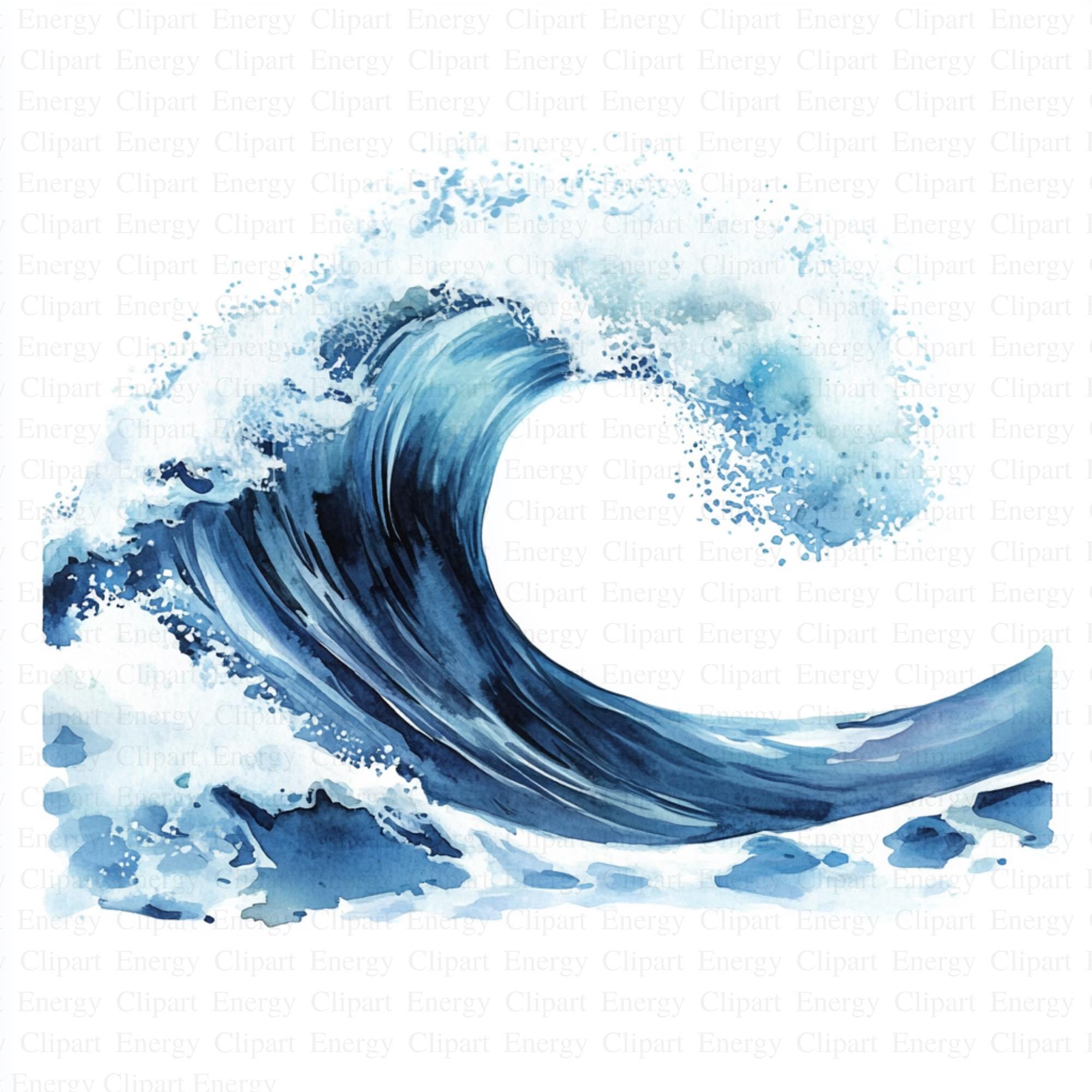 Watercolor Ocean Waves Clipart | 5 High Quality Jpg's | Digital ...
