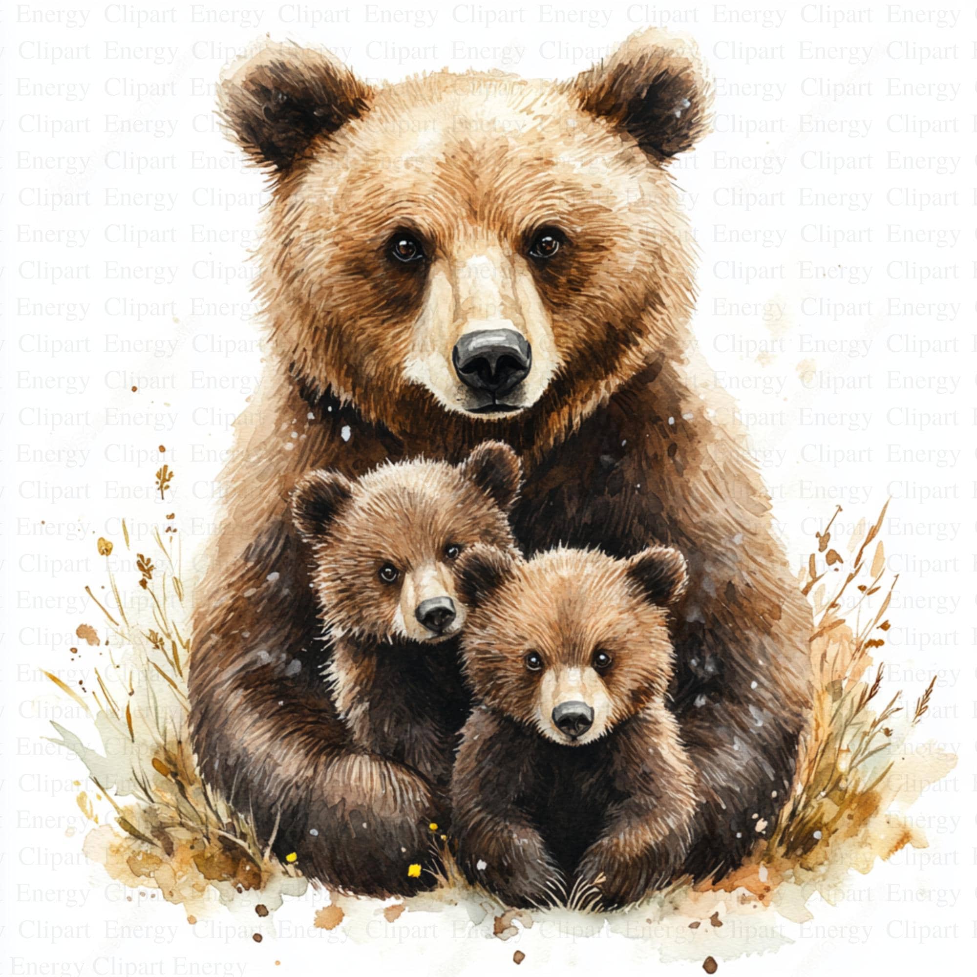 Mother Bear With Cubs Clipart | 5 High Quality Jpgs | Instant Digital ...