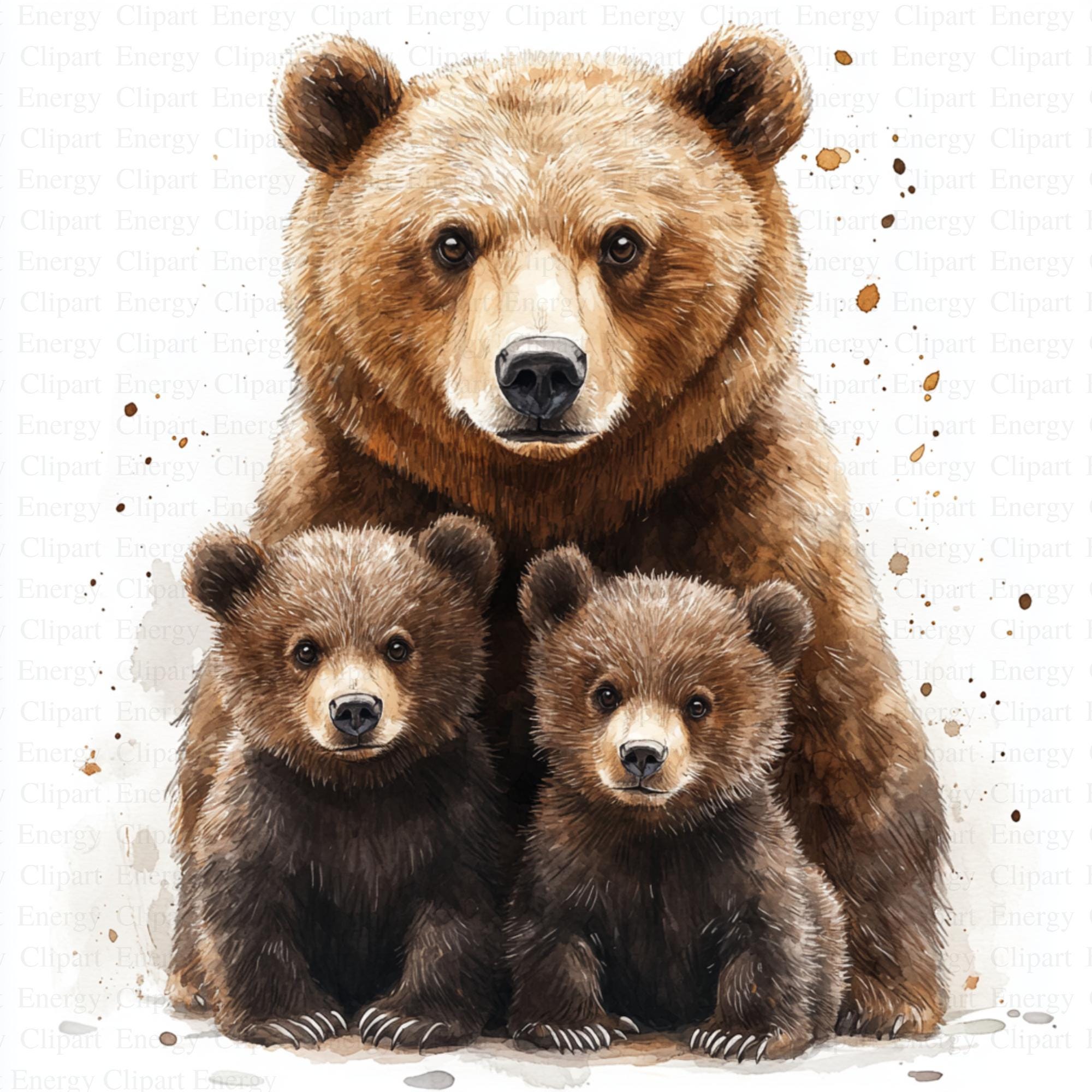 Mother Bear With Cubs Clipart | 5 High Quality Jpgs | Instant Digital ...