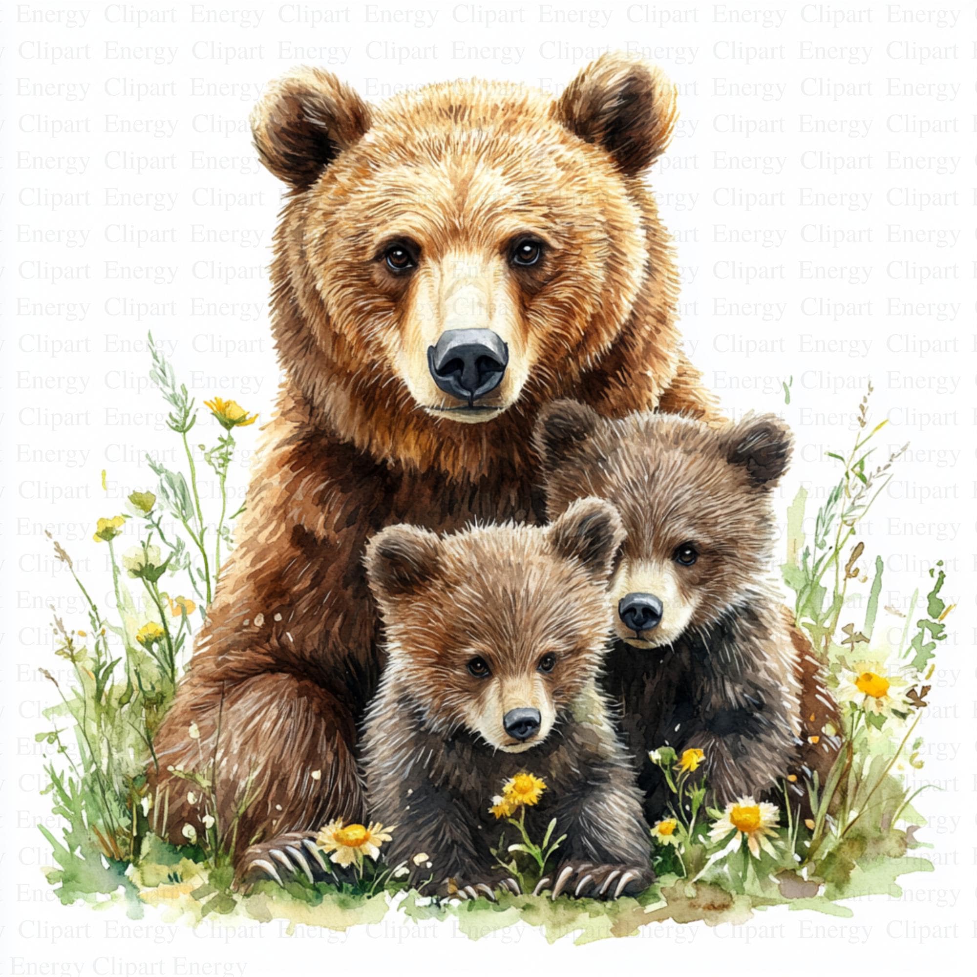 Mother Bear With Cubs Clipart | 5 High Quality Jpgs | Instant Digital ...