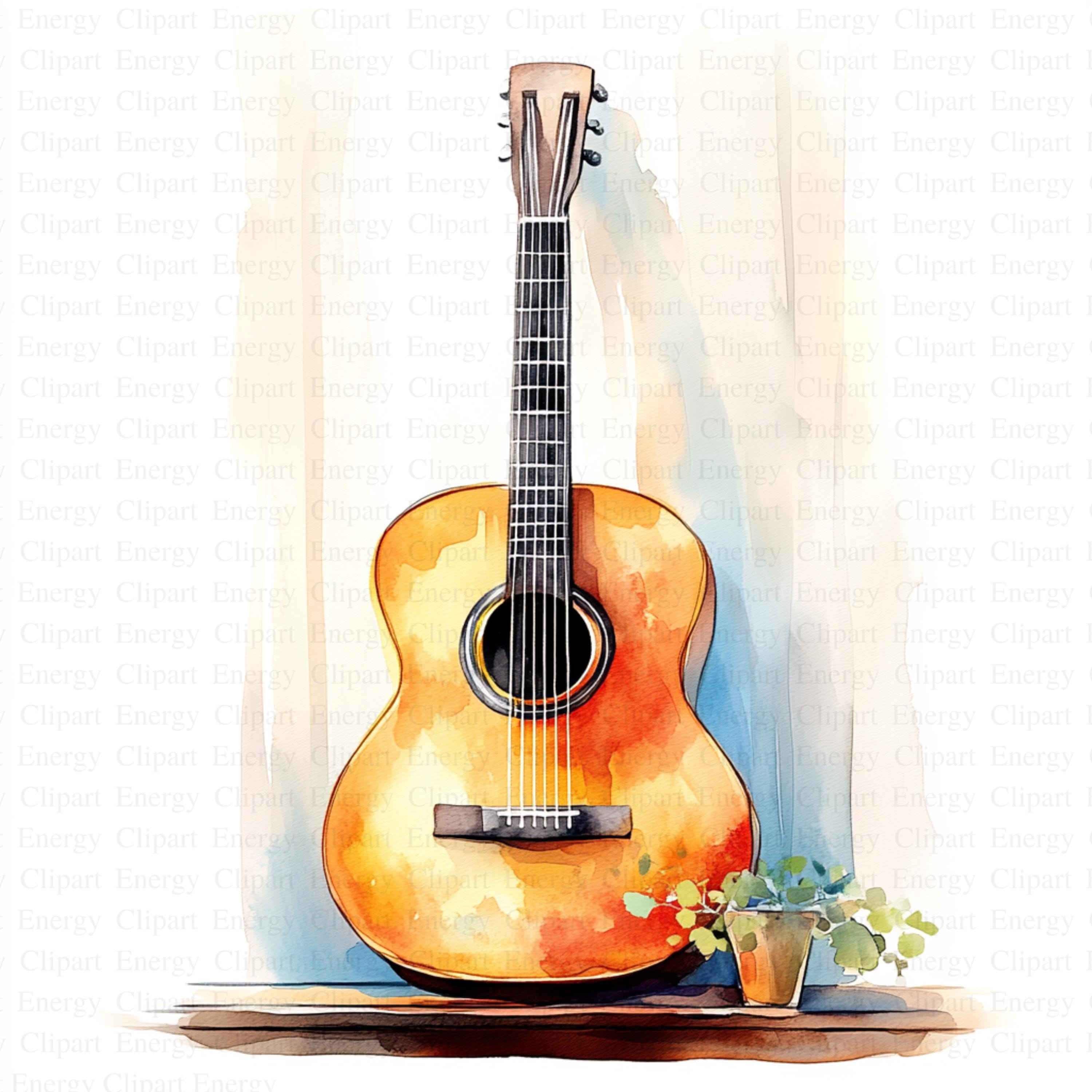 Watercolor Acoustic Guitar Clipart | 5 High Quality Jpg's | Digital ...