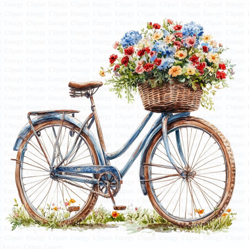 Vintage Floral Bicycle Clipart | 5 High Quality Jpgs | Digital Download ...