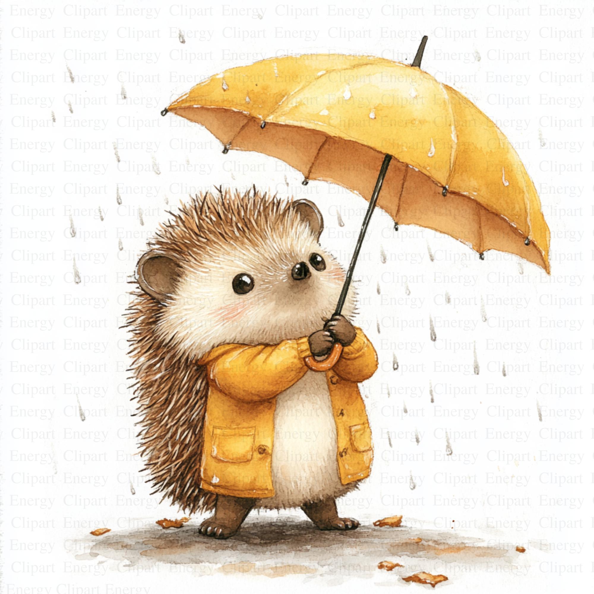 Hedgehog Rainy Clipart | 5 High Quality Jpgs | Digital Download | Art ...