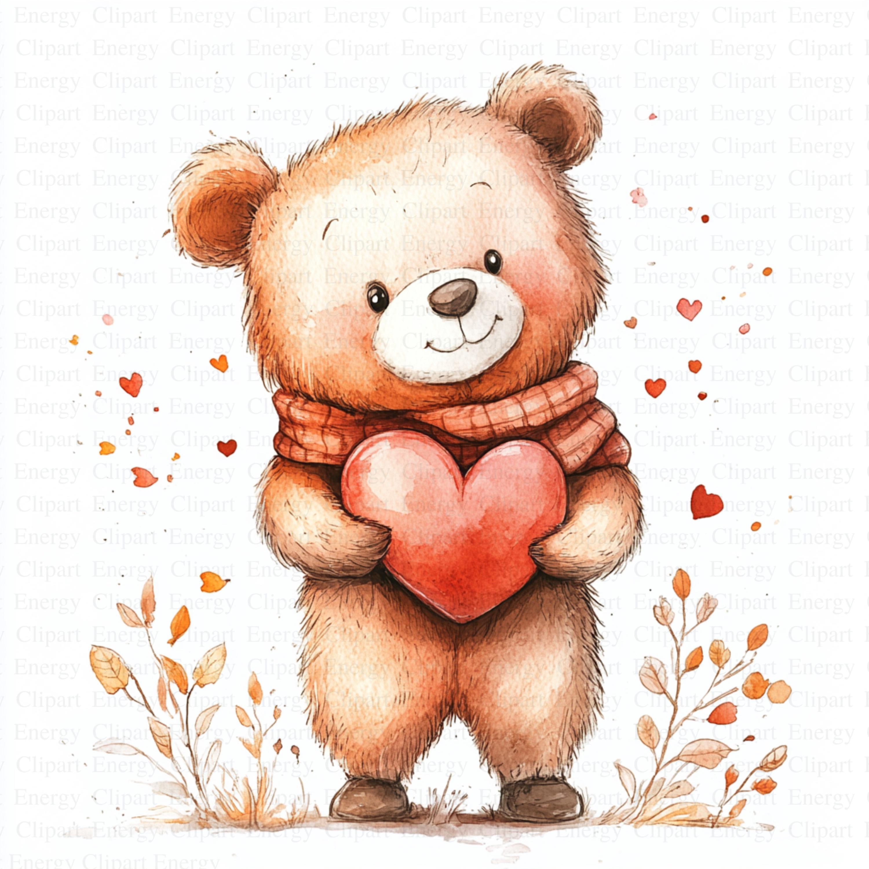 Bear With Heart Cartoon Clipart | 5 High Quality Jpg's | Digital ...