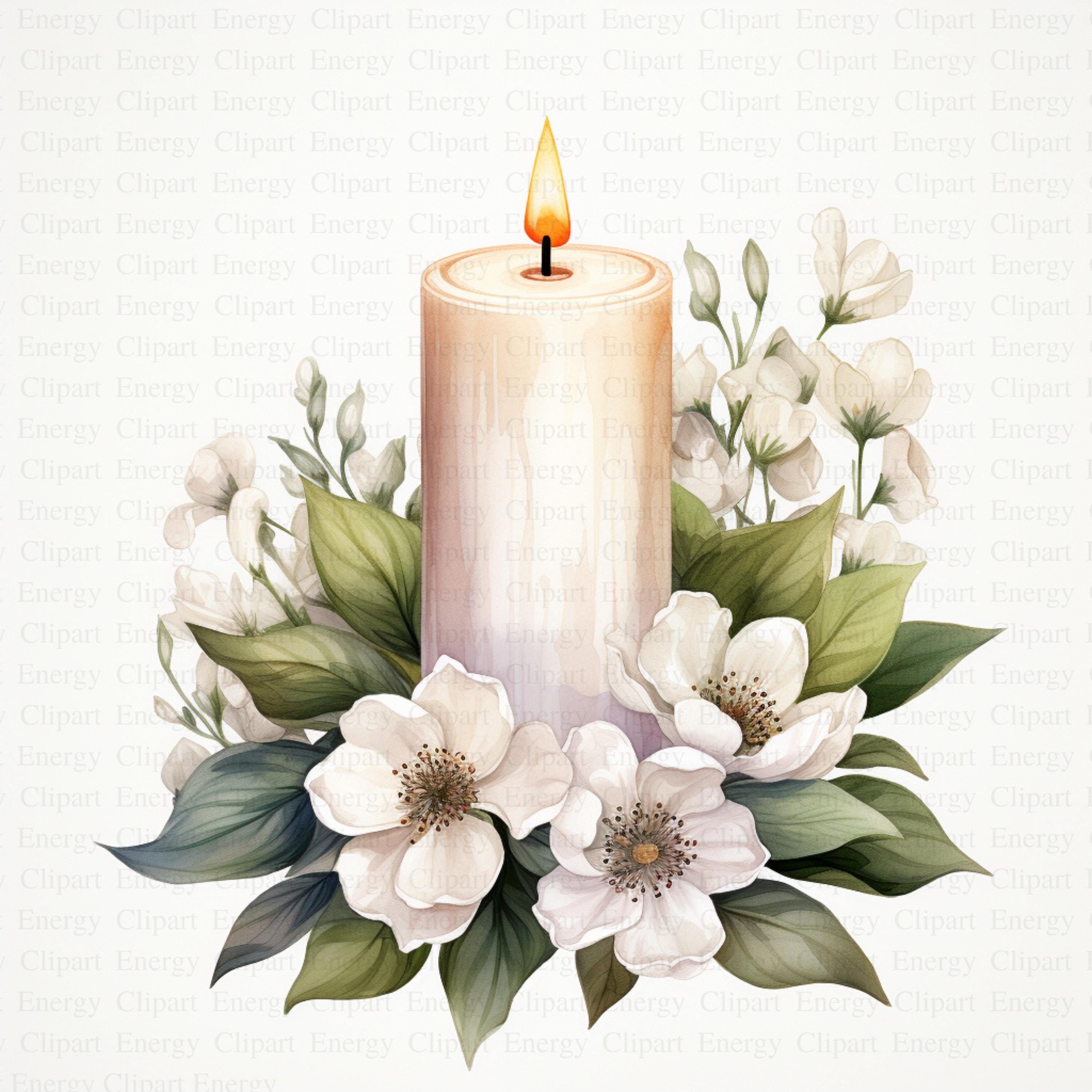 Watercolor White Candles Clipart 5 High Quality Jpgs Digital Download ...