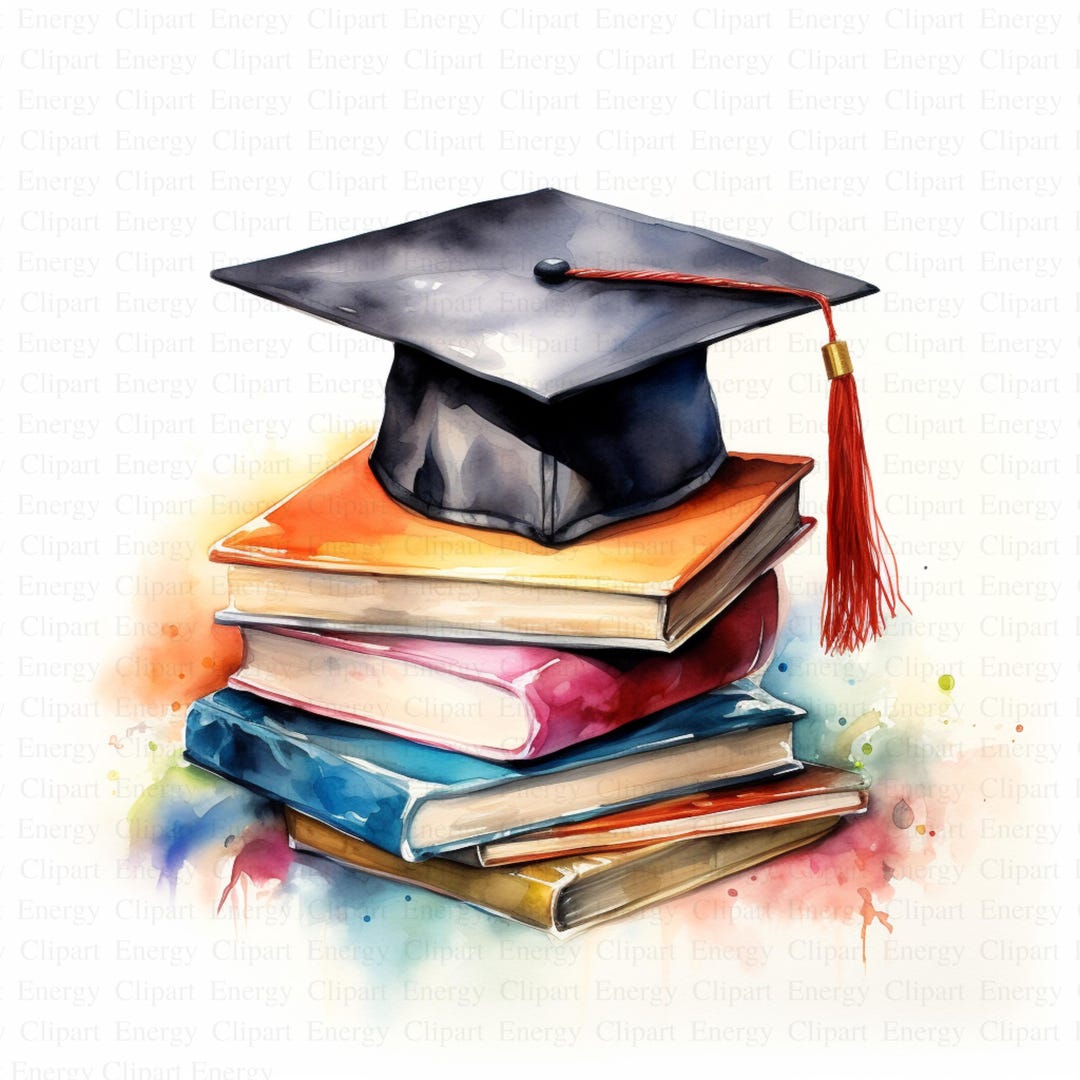 Graduation Hat on Books Clipart | 5 High Quality Jpgs | Digital ...