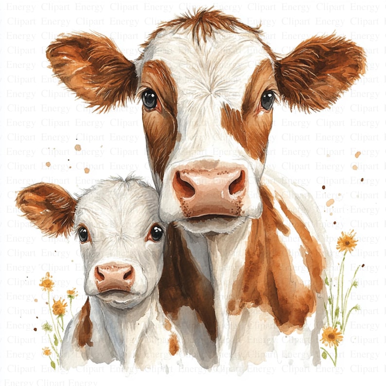 Cow & Calf Clipart | 5 High Quality Jpg's | Digital Download | Farm ...
