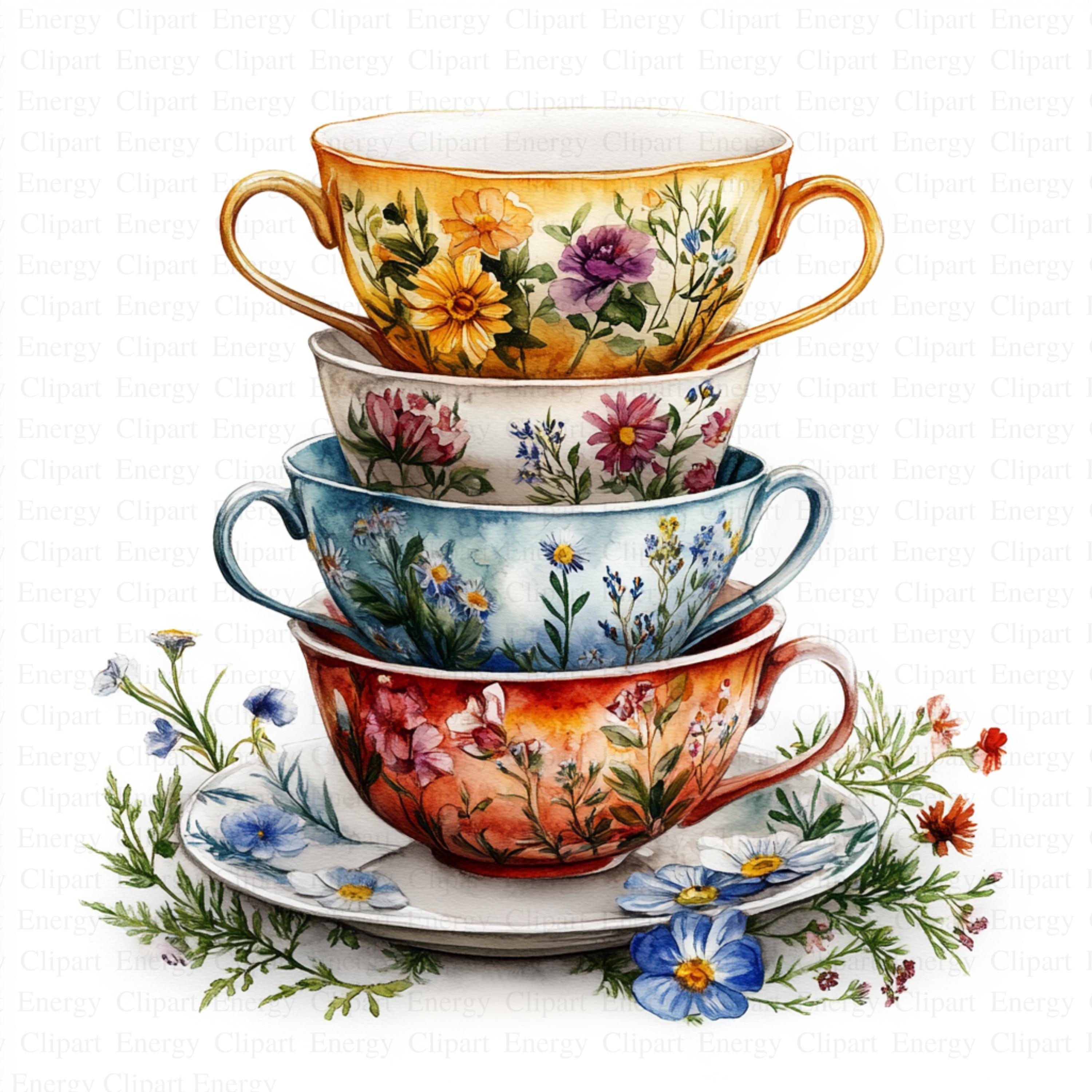 Stack of Tea Cups Clipart | 5 High Quality Jpg's | Digital Download ...