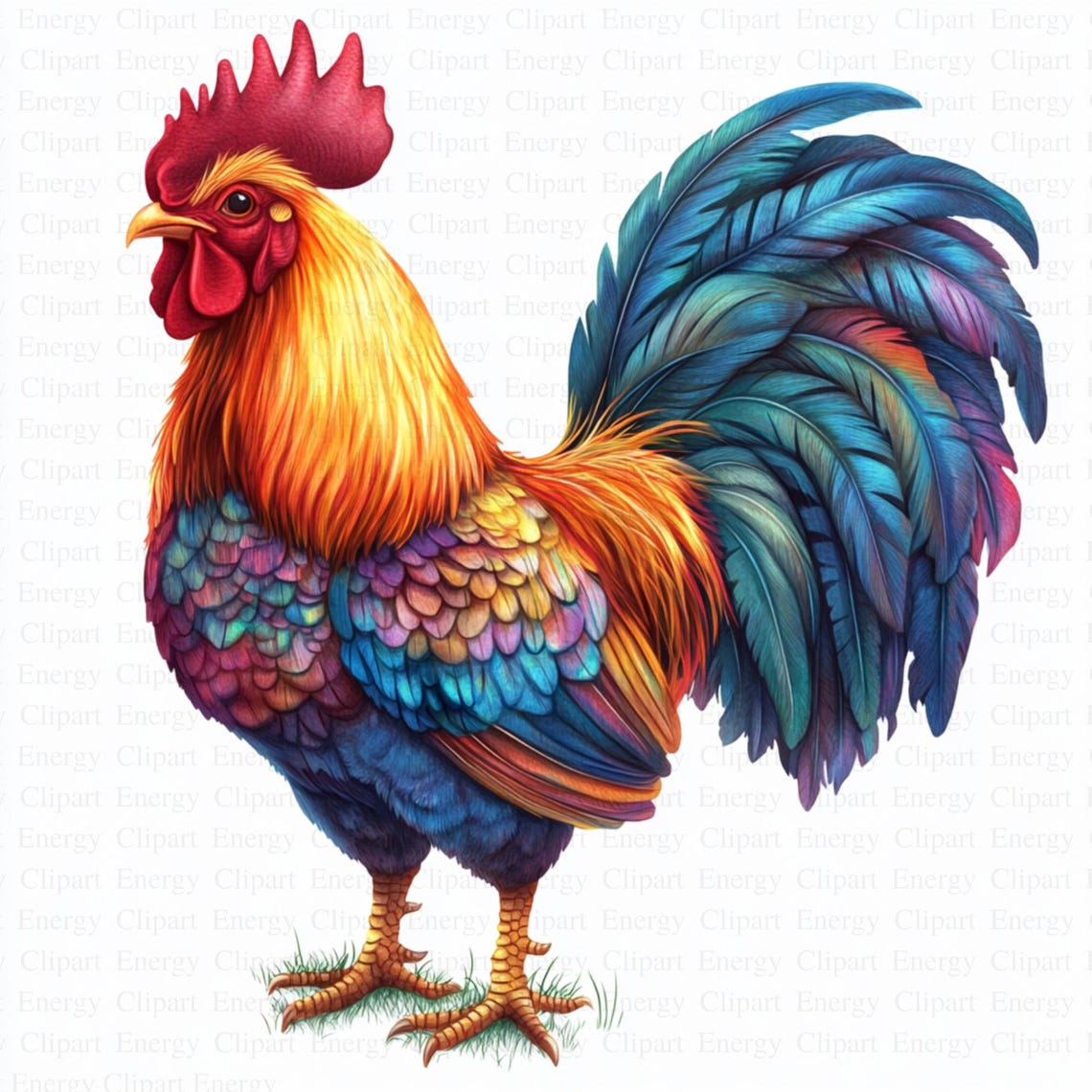 Coloured Rooster Clipart | 5 High Quality Jpgs | Digital Download ...