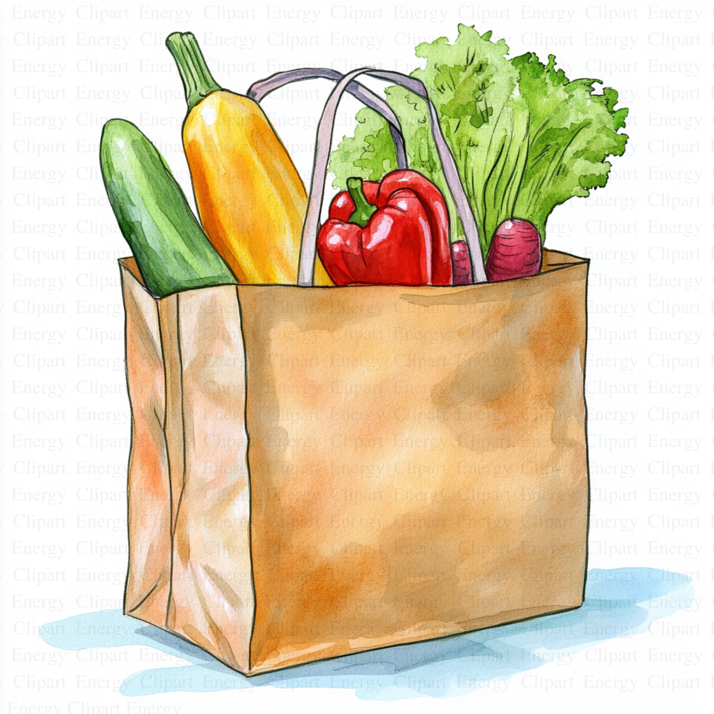Watercolor Grocery Bag Clipart | 5 High Quality Jpg's | Digital ...